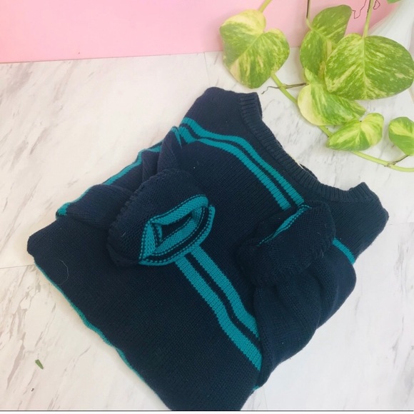 Vintage | Sweaters | Vsco 9s Teal Striped Oversized Boyfriend Sweater ...